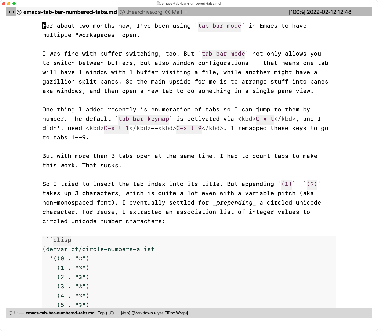 Add Numbers To Emacs Tab bar mode Tab Titles For Quick Access 